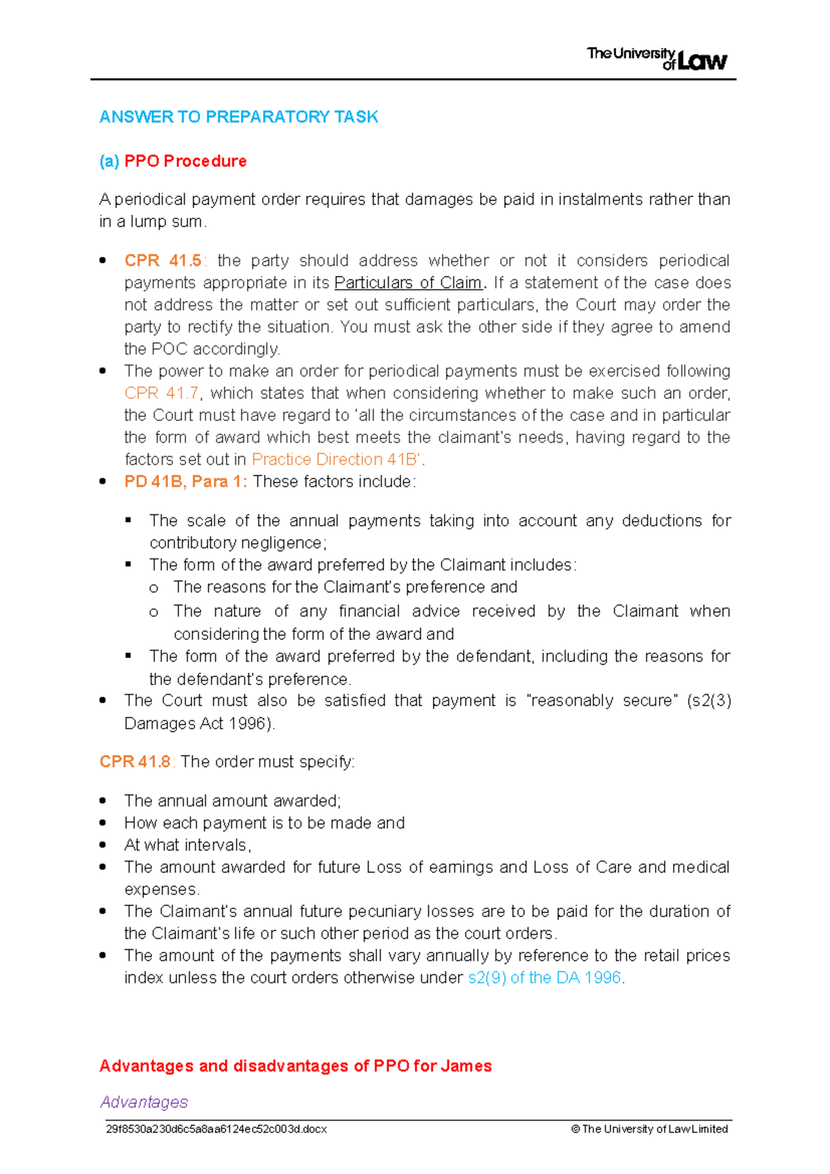 WS8 - Tasks - ANSWER TO PREPARATORY TASK (a) PPO Procedure A periodical ...