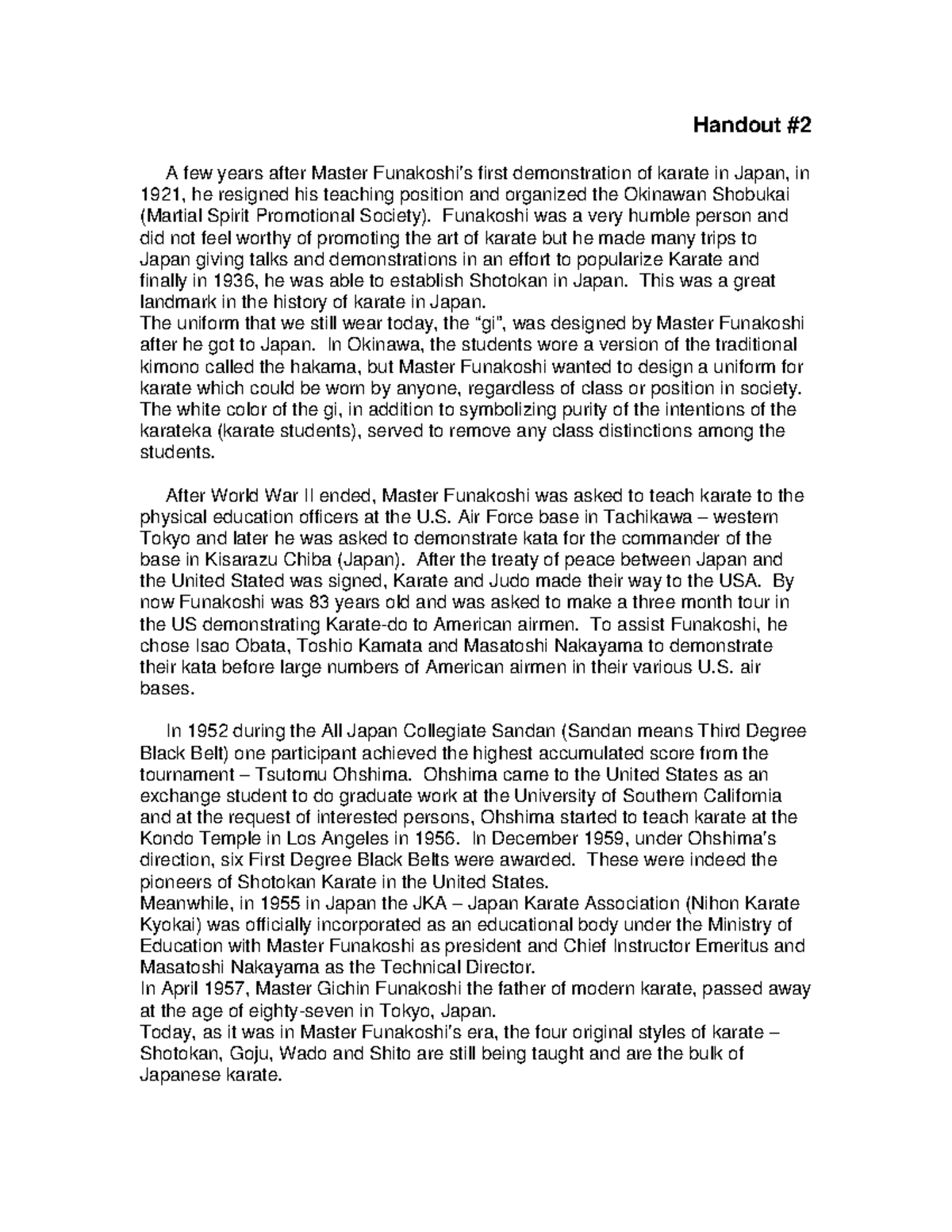 Handout 2 - Handout A few years after Master Funakoshi’s first ...