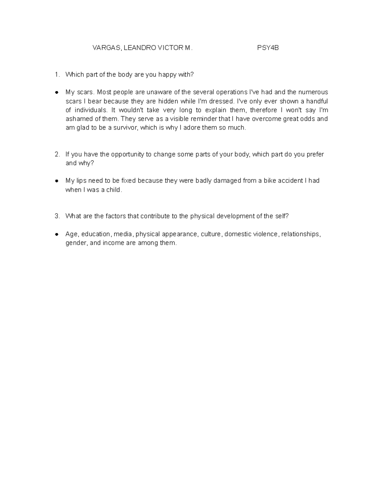 Module 6 Activity - VARGAS, LEANDRO VICTOR M. PSY4B Which part of the body are you happy with ...