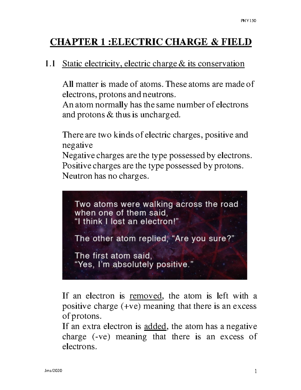 Chapter 1 Electrostatic, charge and electric field - CHAPTER 1 ...