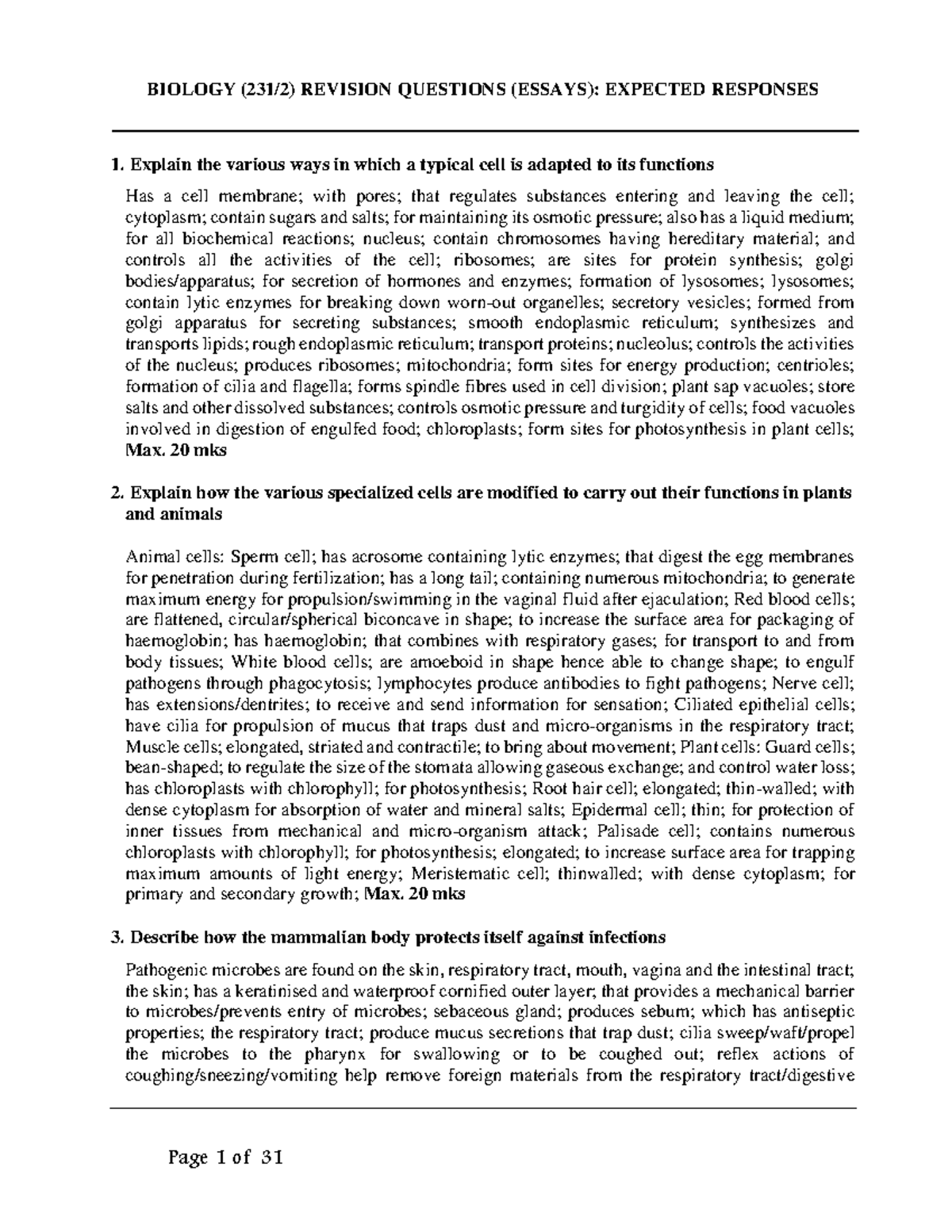 Biology- Essay- Questions- Expected- Answers - BIOLOGY (231/2) REVISION ...