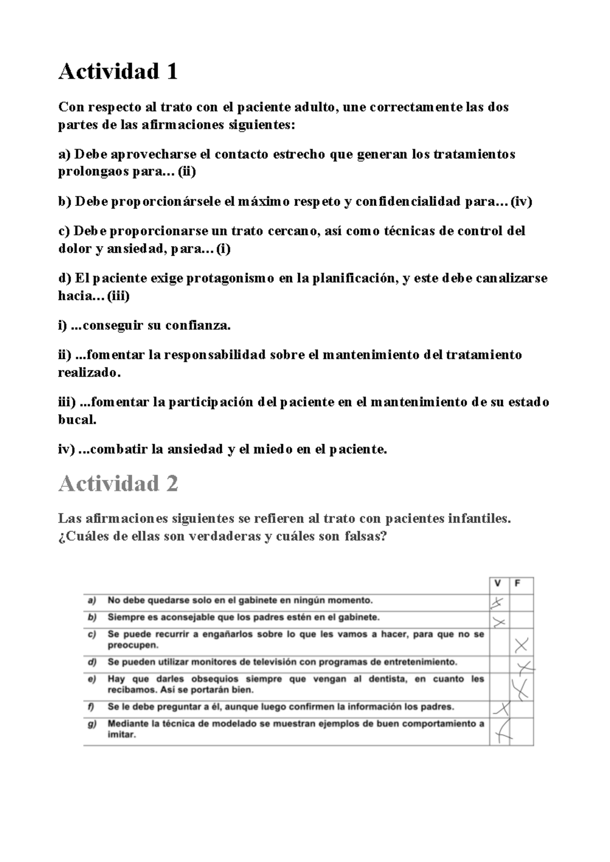 Act6TCG - nnnmn nk - Con respecto al trato con el paciente adulto, une ...
