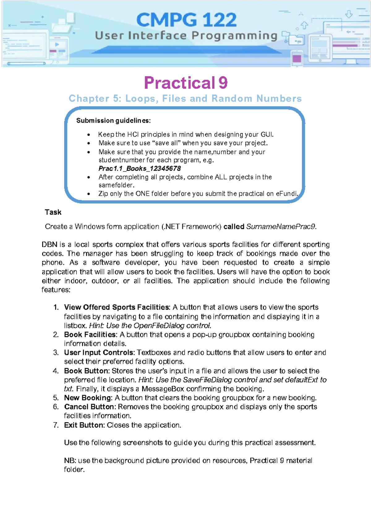 CMPG122 Practical Assignment 9-2024 - Submission guidelines: Keep the HCI principles in mind ...