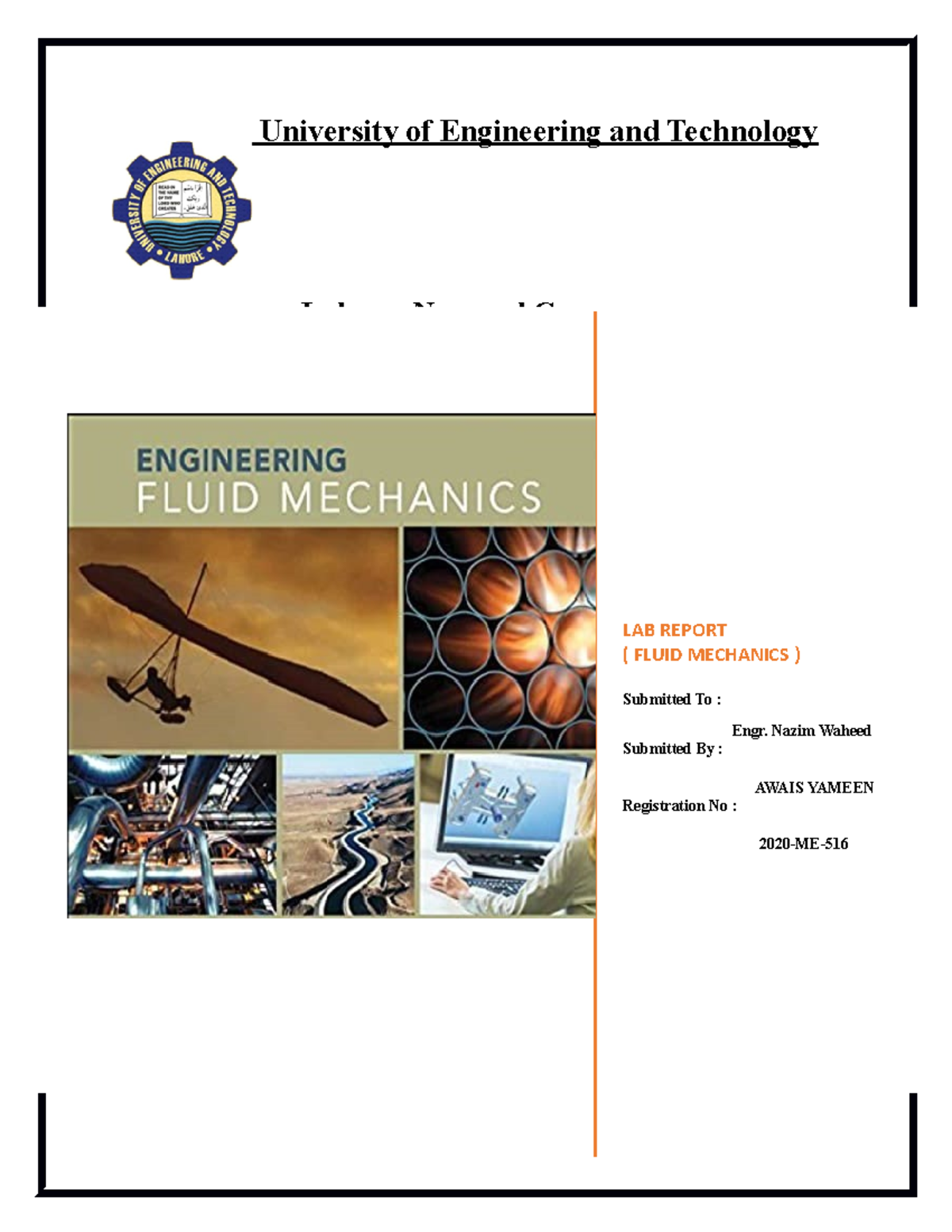2020-ME-516 FM-II Lab Report - Intro to fluid mechanics - UET Lahore ...
