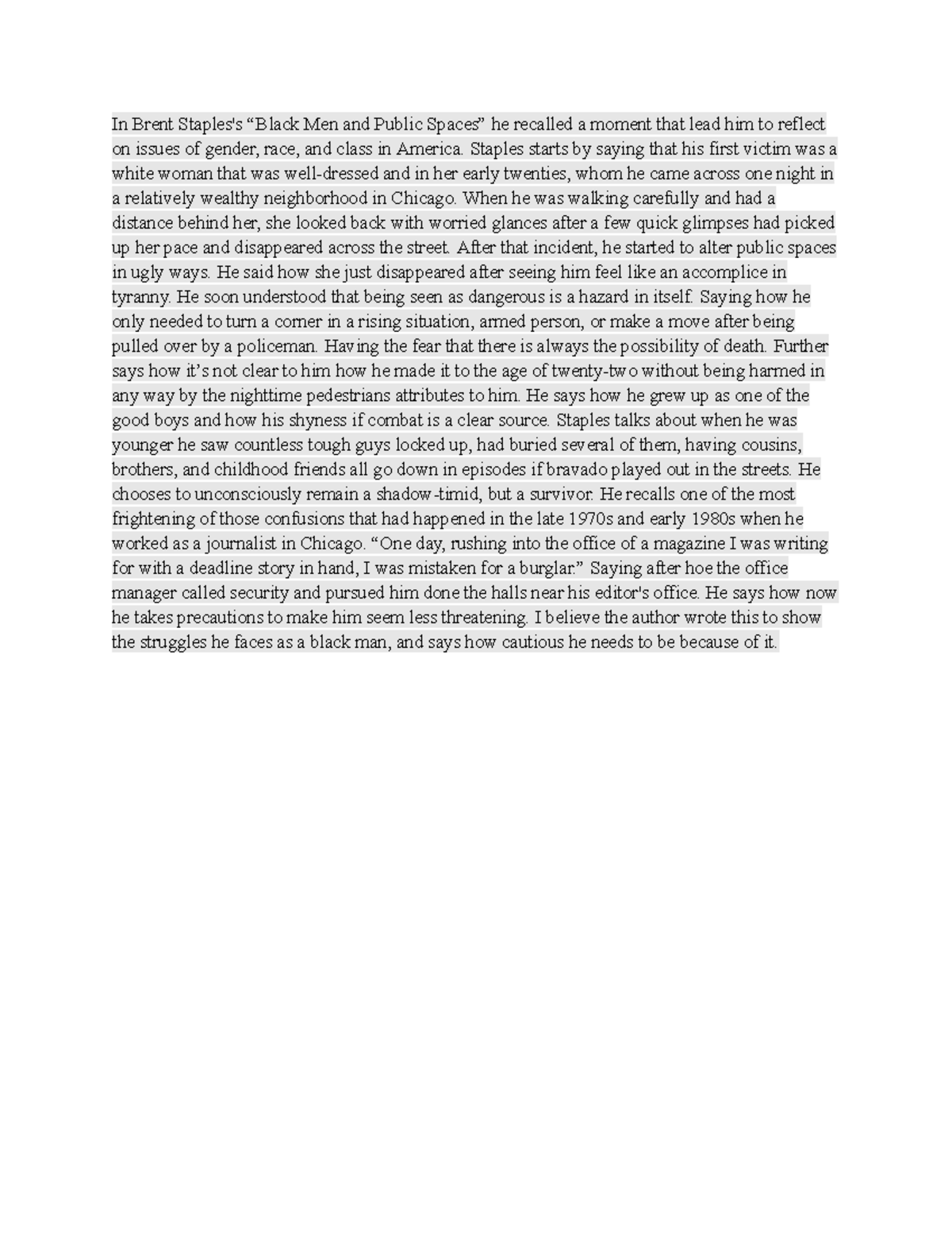 Untitled document-9 - poem summary - In Brent Staples's “Black Men and ...