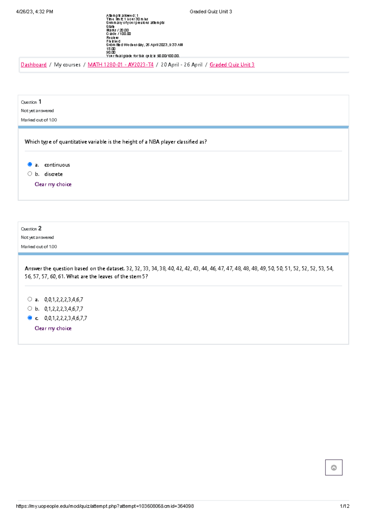 New Graded Quiz Unit 3 - Question 1 Not yet answered Marked out of 1 ...