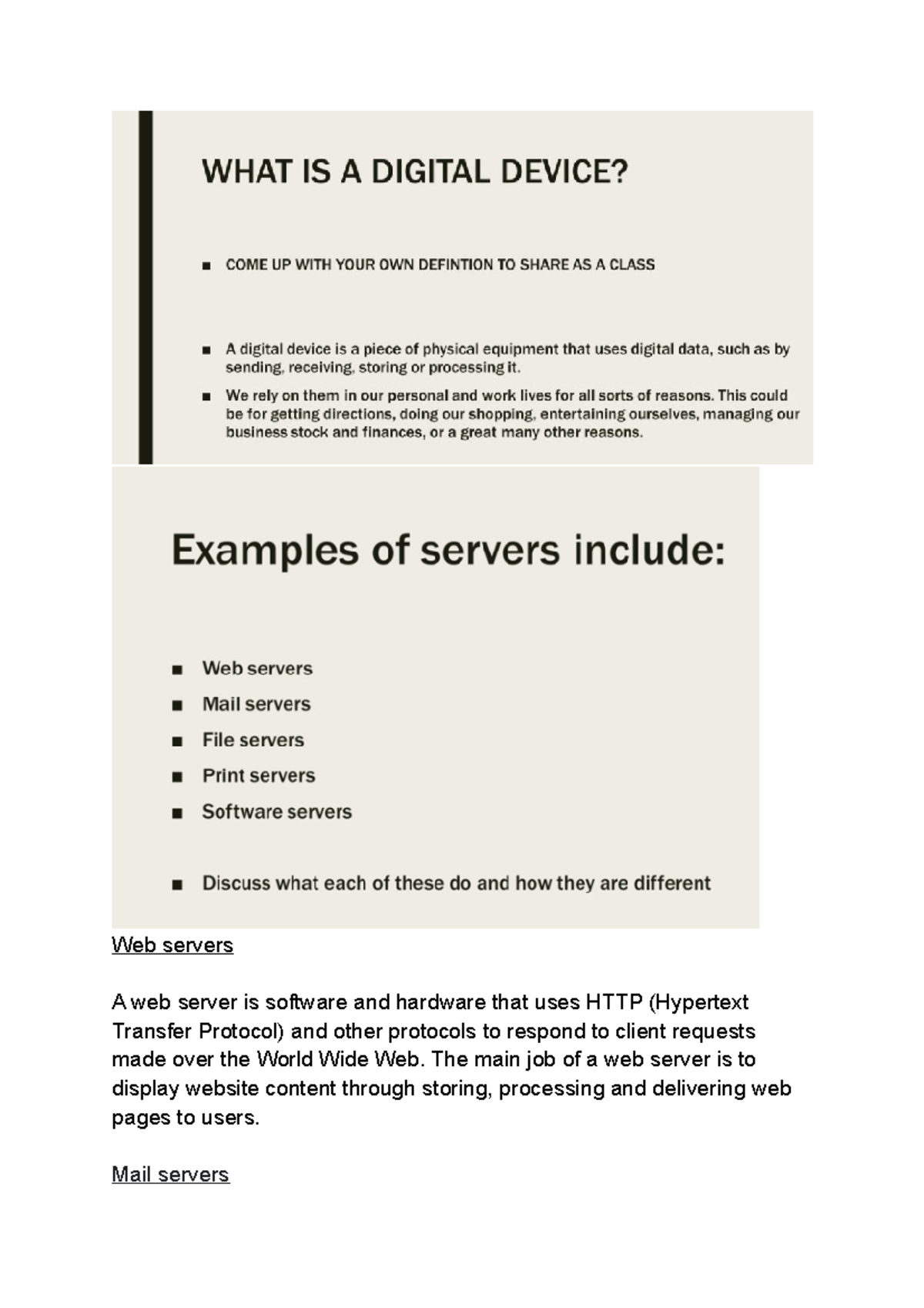 BTEC IT notes - Web servers A web server is software and hardware that ...