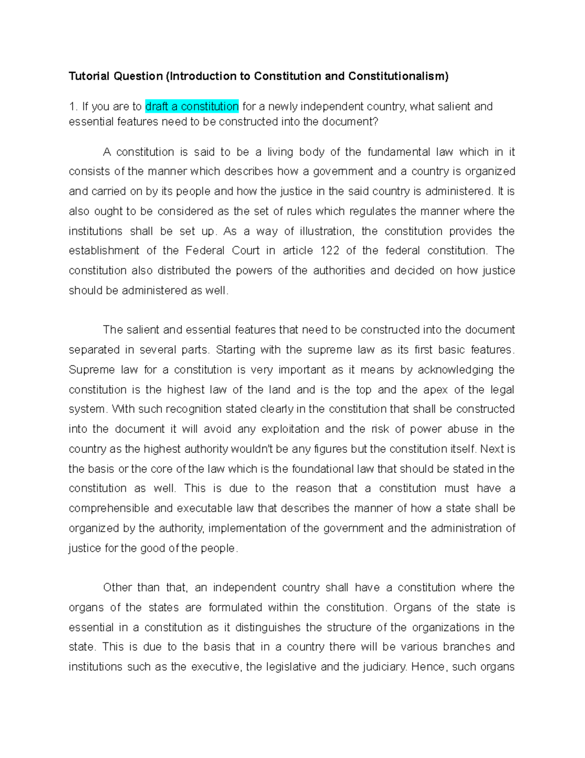 Copy of tuto law 437- consti law - Tutorial Question (Introduction to ...