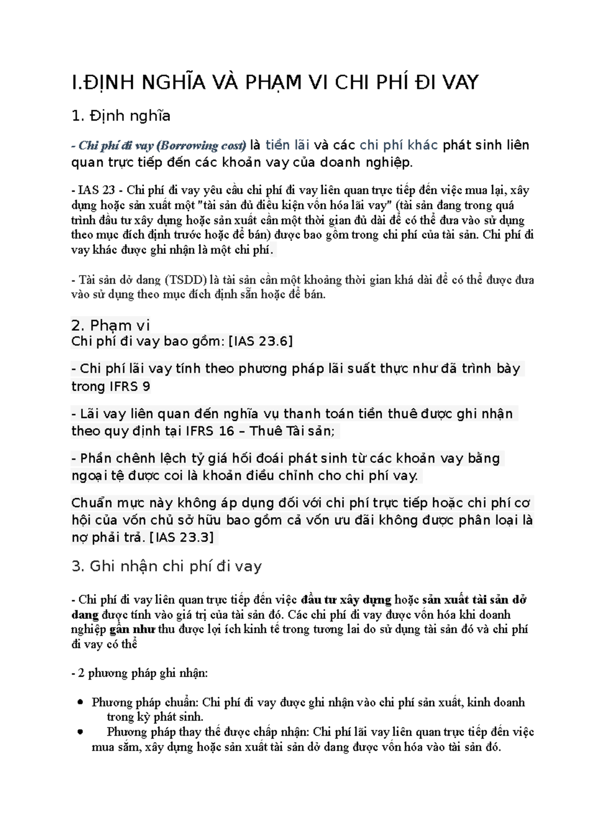 Bài tổng hợp ias23 - ngfnfn - I.ĐỊNH NGHĨA VÀ PHẠM VI CHI PHÍ ĐI VAY 1 ...