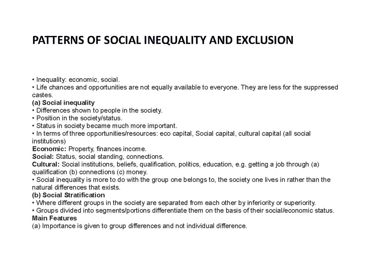 Patterns OF Social Inequality AND Exclusion - PATTERNS OF SOCIAL ...