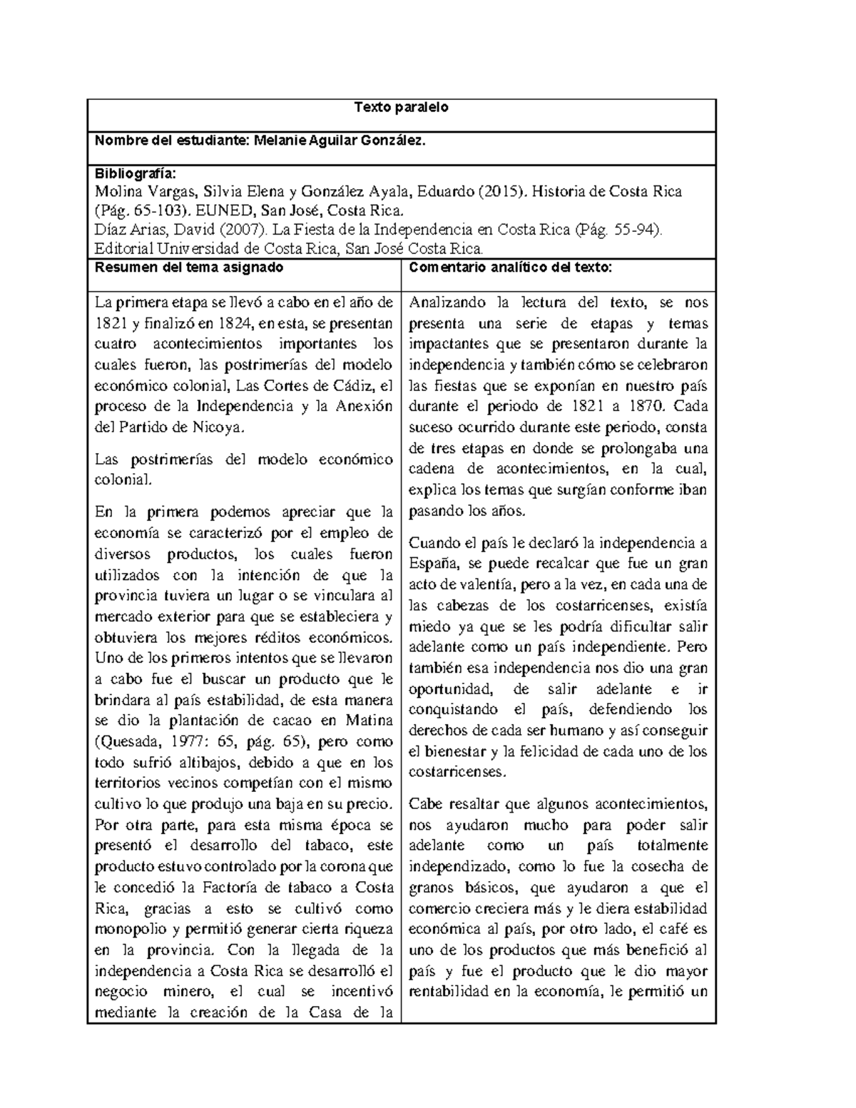 Texto paralelo - Historia - Texto paralelo Nombre del estudiante ...