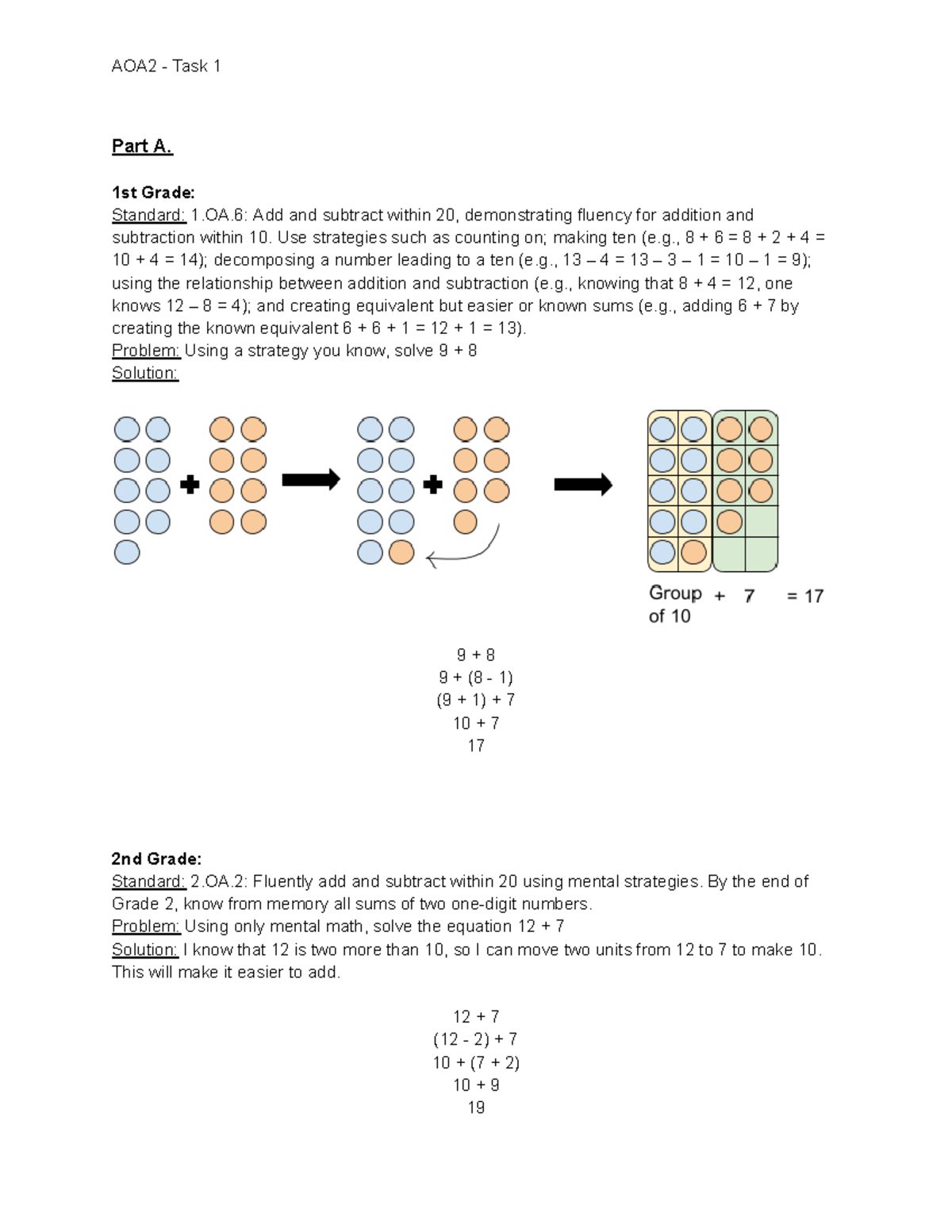 AOA2 - Task 1 2023/2024 - AOA2 - Task 1 Part A. 1st Grade: Standard: 1 ...