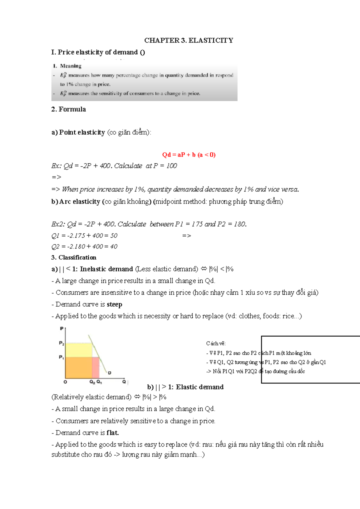Chapter 3 - CHAPTER 3. ELASTICITY I. Price elasticity of demand () 2 ...