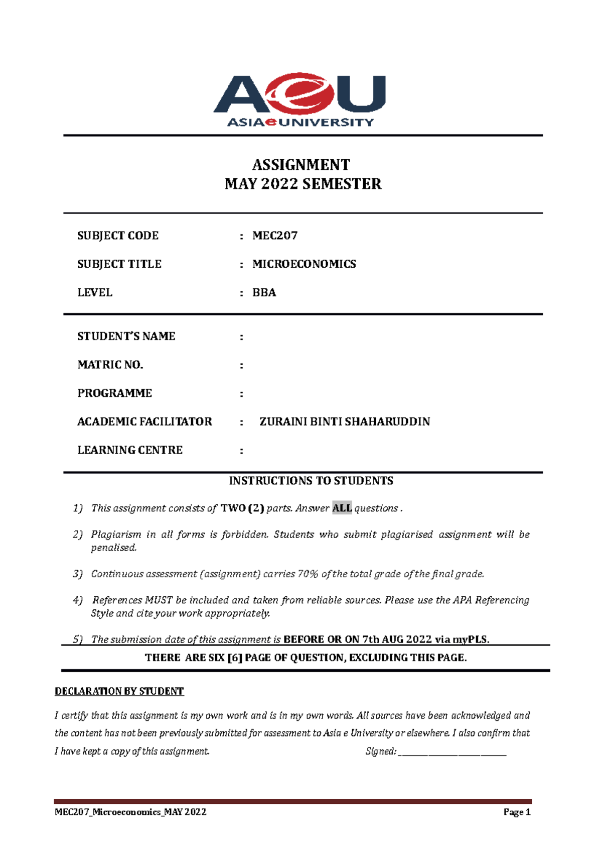 2 - notes - ASSIGNMENT MAY 2022 SEMESTER SUBJECT CODE : MEC SUBJECT ...