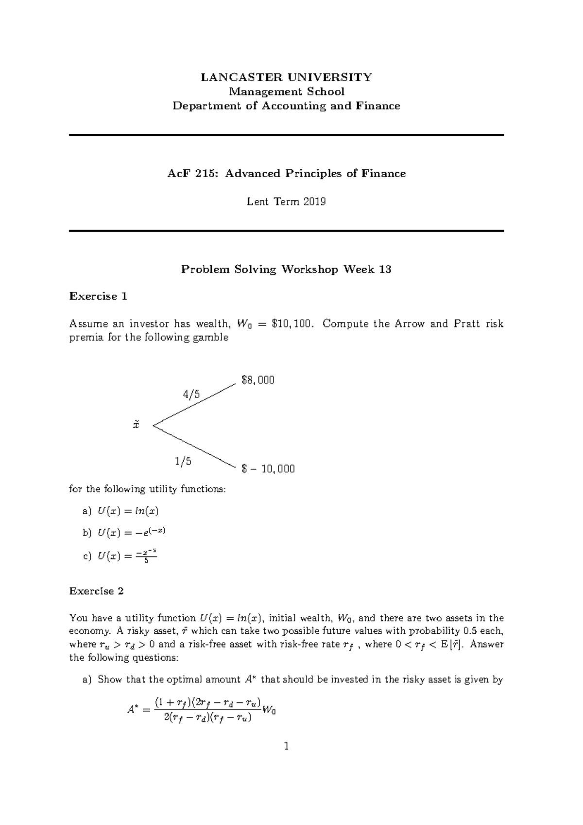 Workshop 2 - LANCASTER UNIVERSITY Management School Department of ...