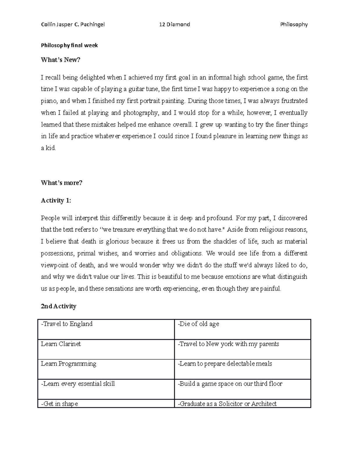 Philosophy final week - Collin Jasper C. Pachingel 12 Diamond ...