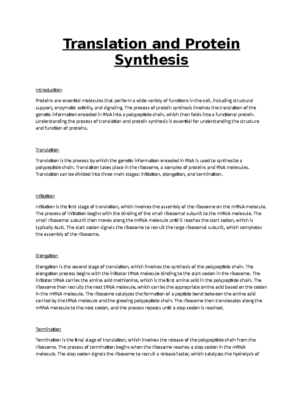Translation and Protein Synthesis - Translation and Protein Synthesis ...