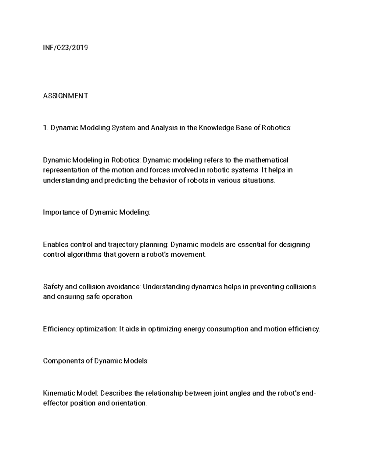Assignment - detail the programming knowledge - INF/023/ ASSIGNMENT Dynamic Modeling System and ...