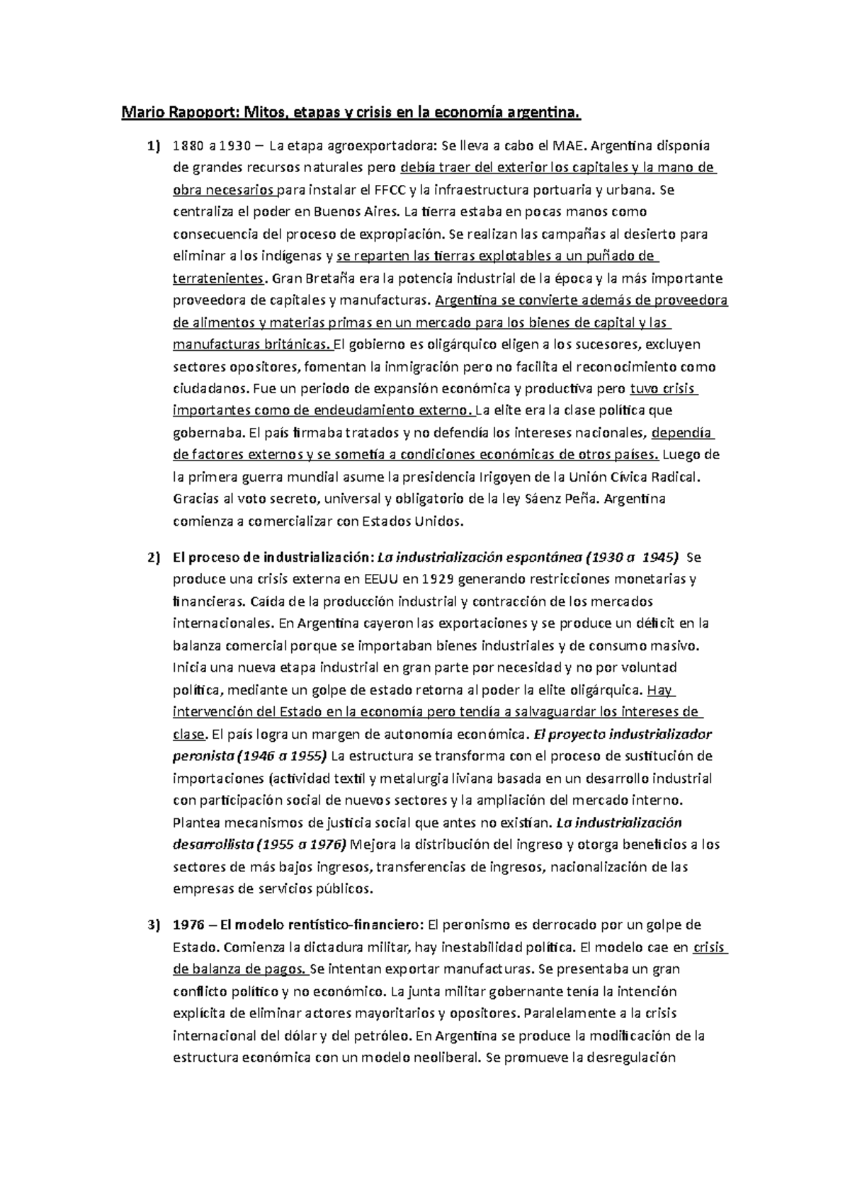 Mario Rapoport - 1) 1880 a 1930 – La etapa agroexportadora: Se lleva a ...