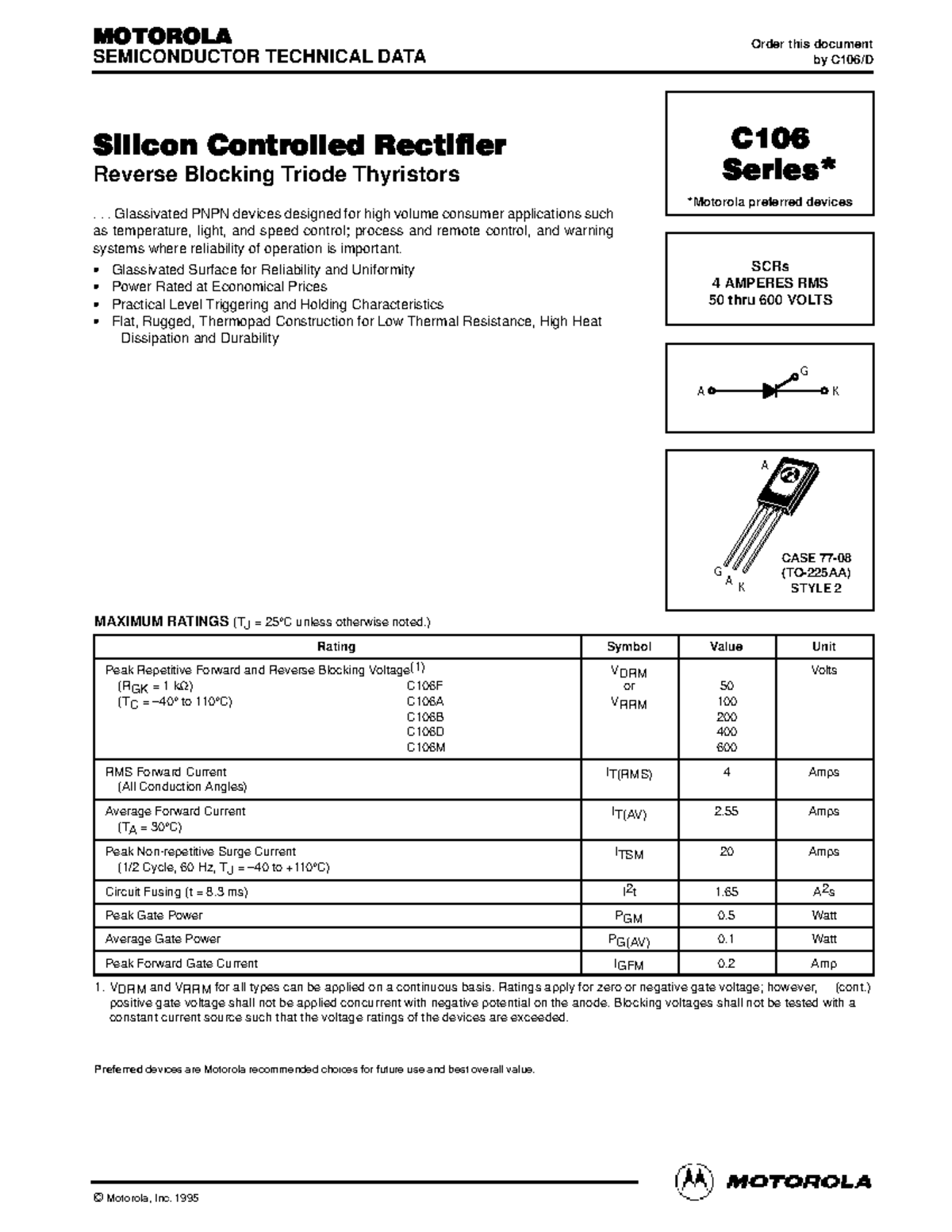 Datasheet - Tarea - ####### 1 ####### Motorola Thyristor Device Data ...