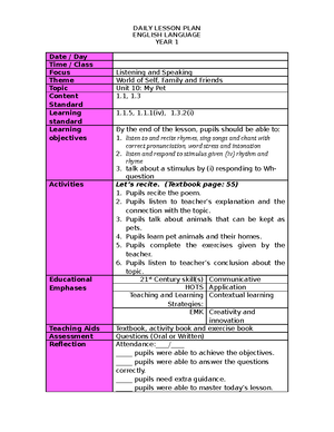 RPH BI YEAR 2 (LP1-11 Phonic) - DAILY LESSON PLAN YEAR 2 SUBJECT ...