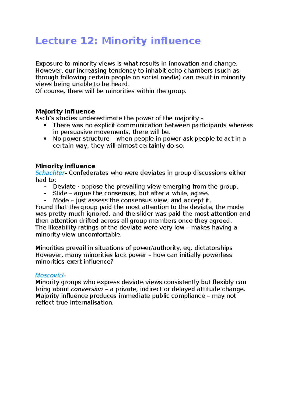 Lecture 12- Minority influence - Lecture 12: Minority influence ...