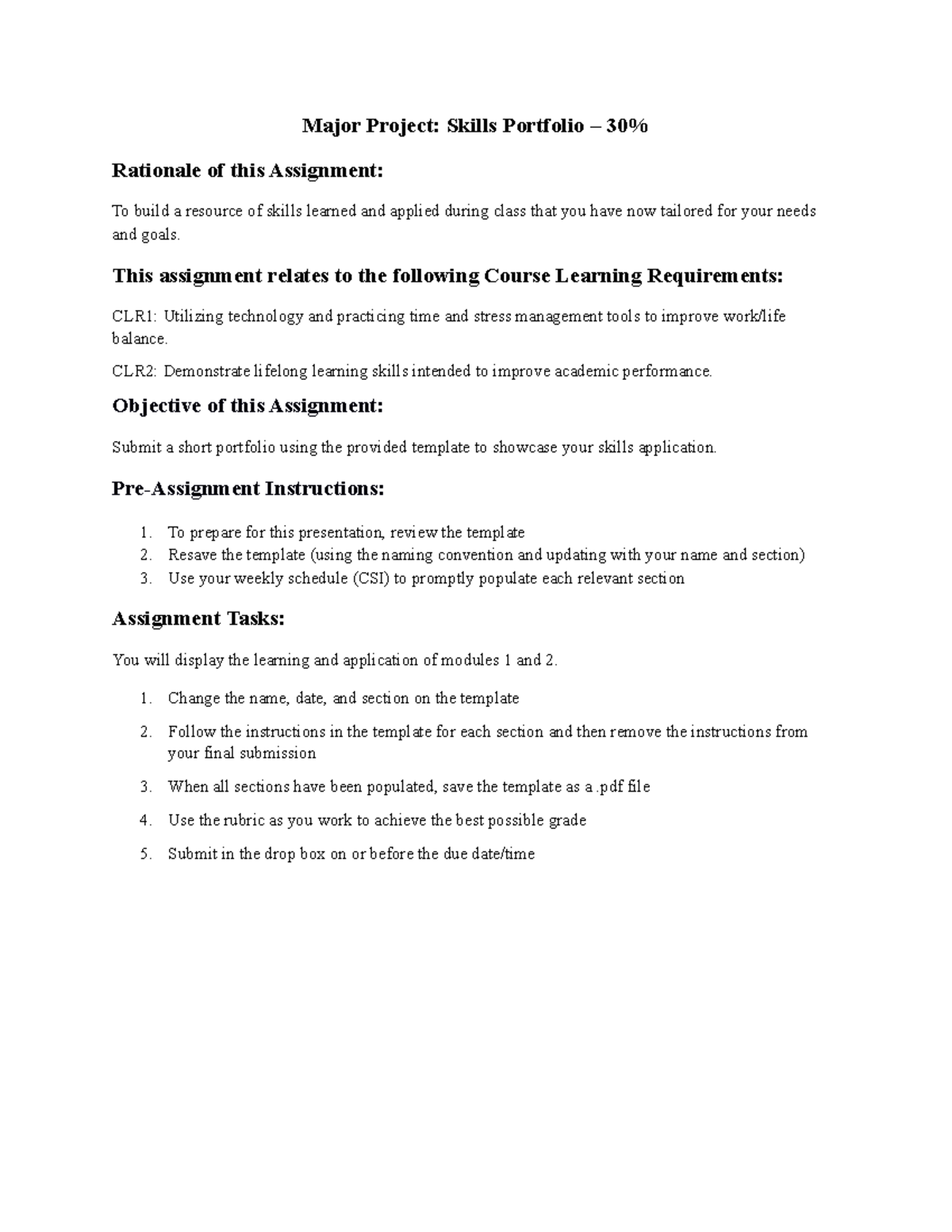 Major Project - ////////// - Major Project: Skills Portfolio – 30% ...