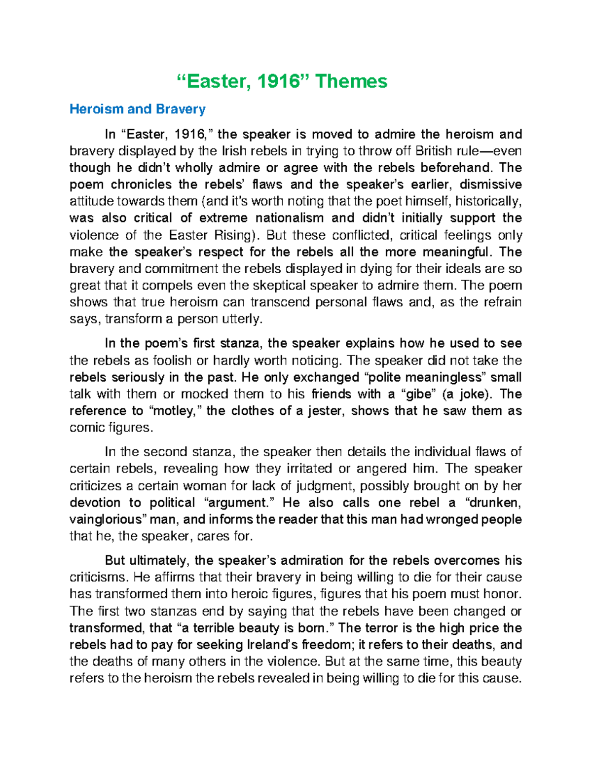 Themes - “Easter, 1916” easy notes for the students of English ...