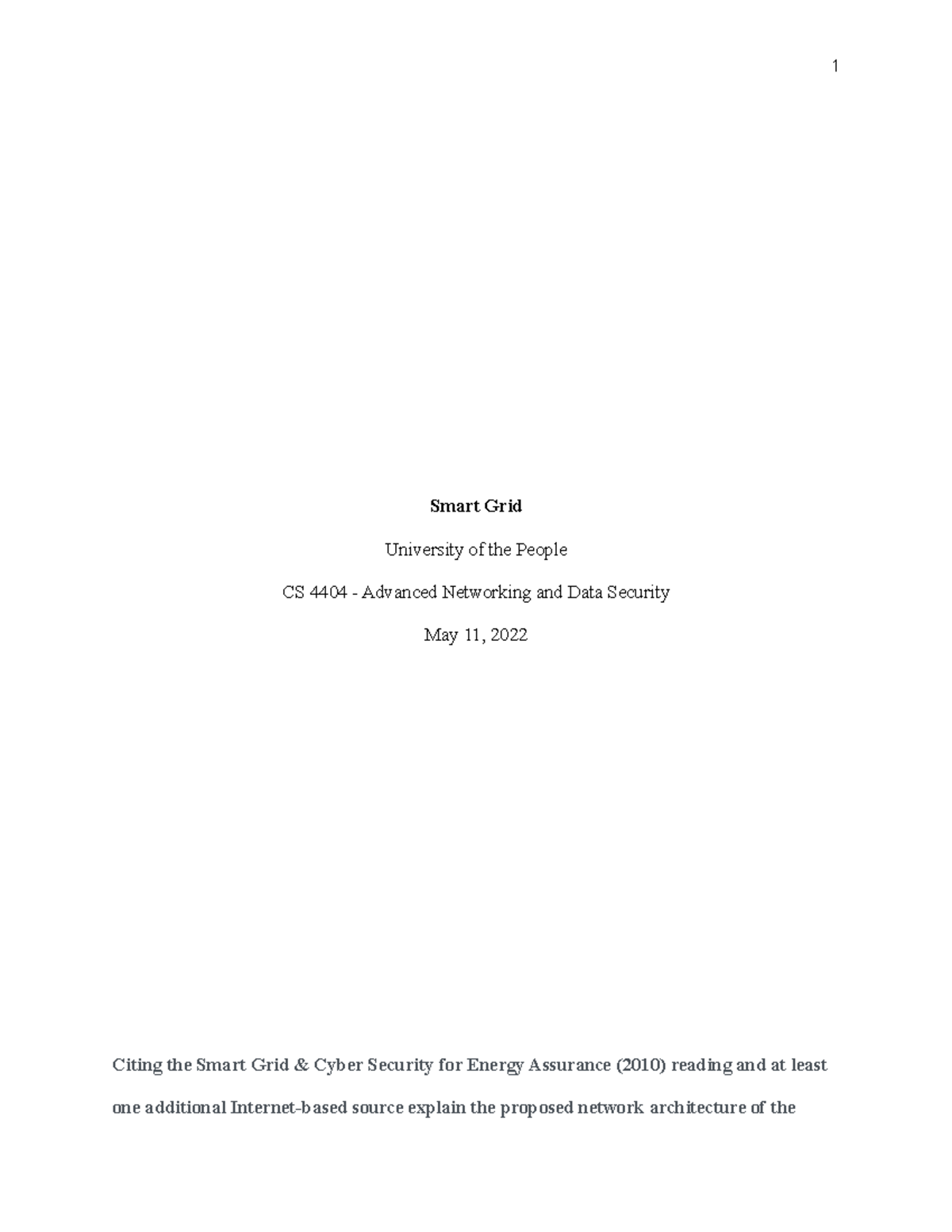 Written Assignment Unit Second Version Smart Grid University Of The People Cs 4404 Advanced