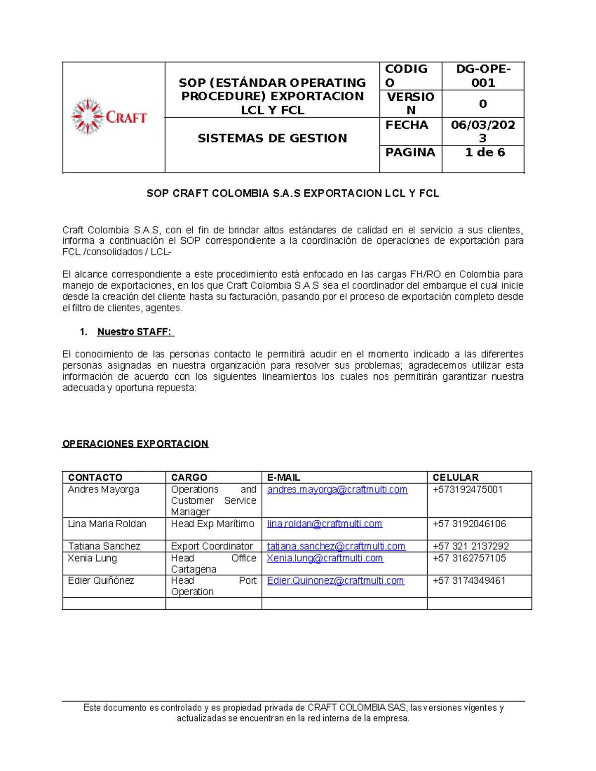DG-OPE-002 SOP ( Estándar Operating Procedure) Agentes Cenam ...