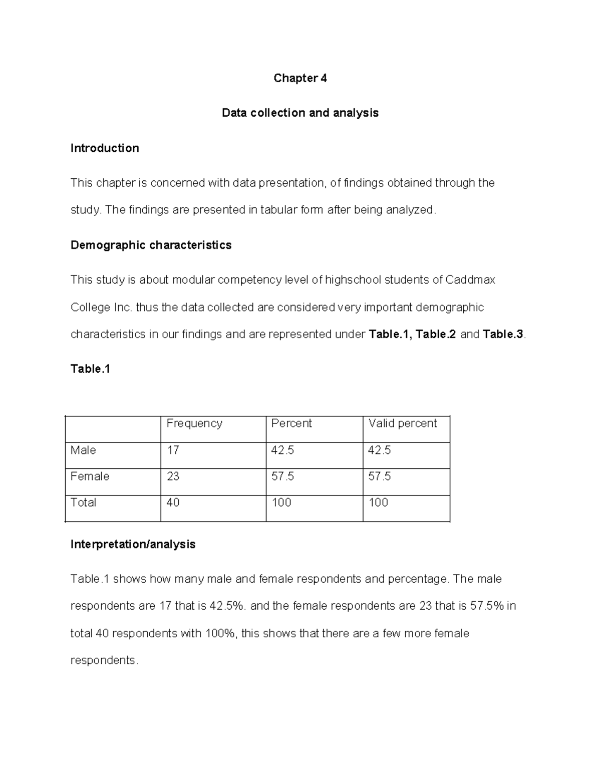Chapter 4 - Chapter 4 Data collection and analysis Introduction This ...