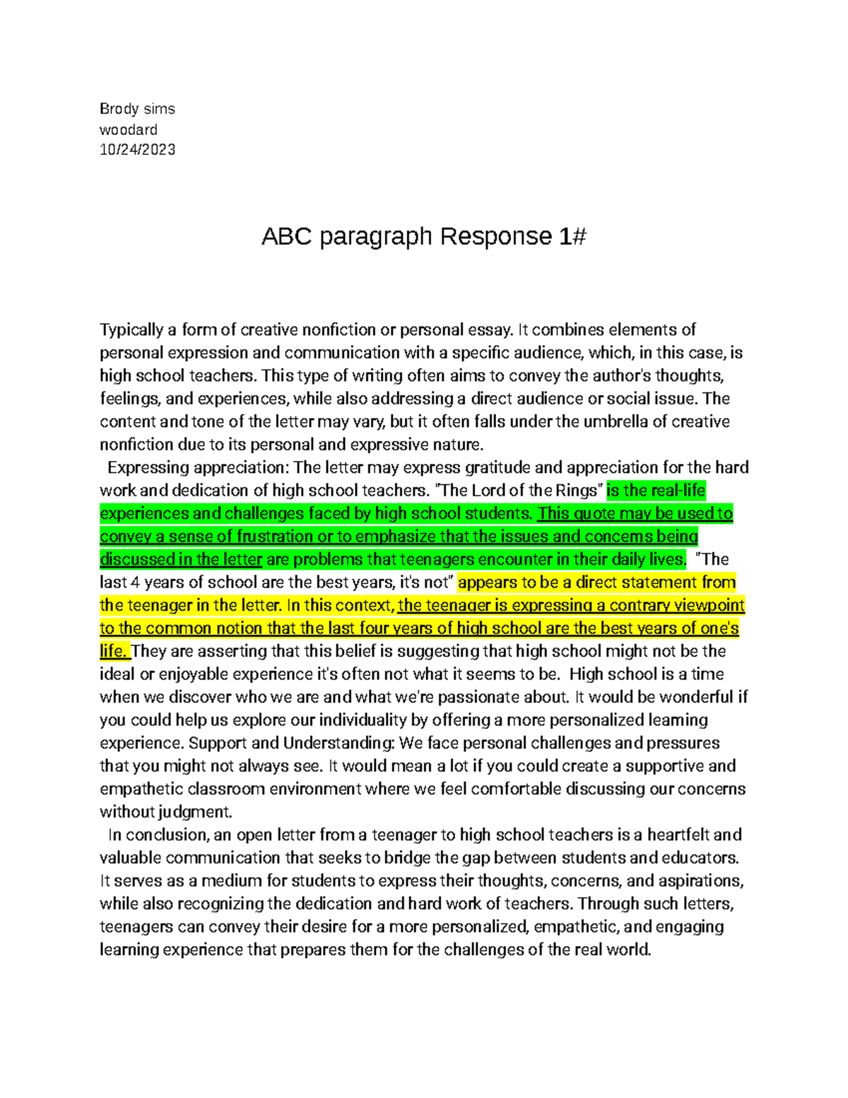 answers - Google Docs - Brody sims woodard 10/24/ ABC paragraph ...