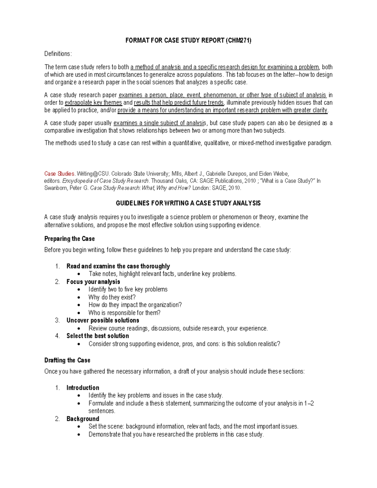 CHM271 Format FOR CASE Study Report - FORMAT FOR CASE STUDY REPORT ...