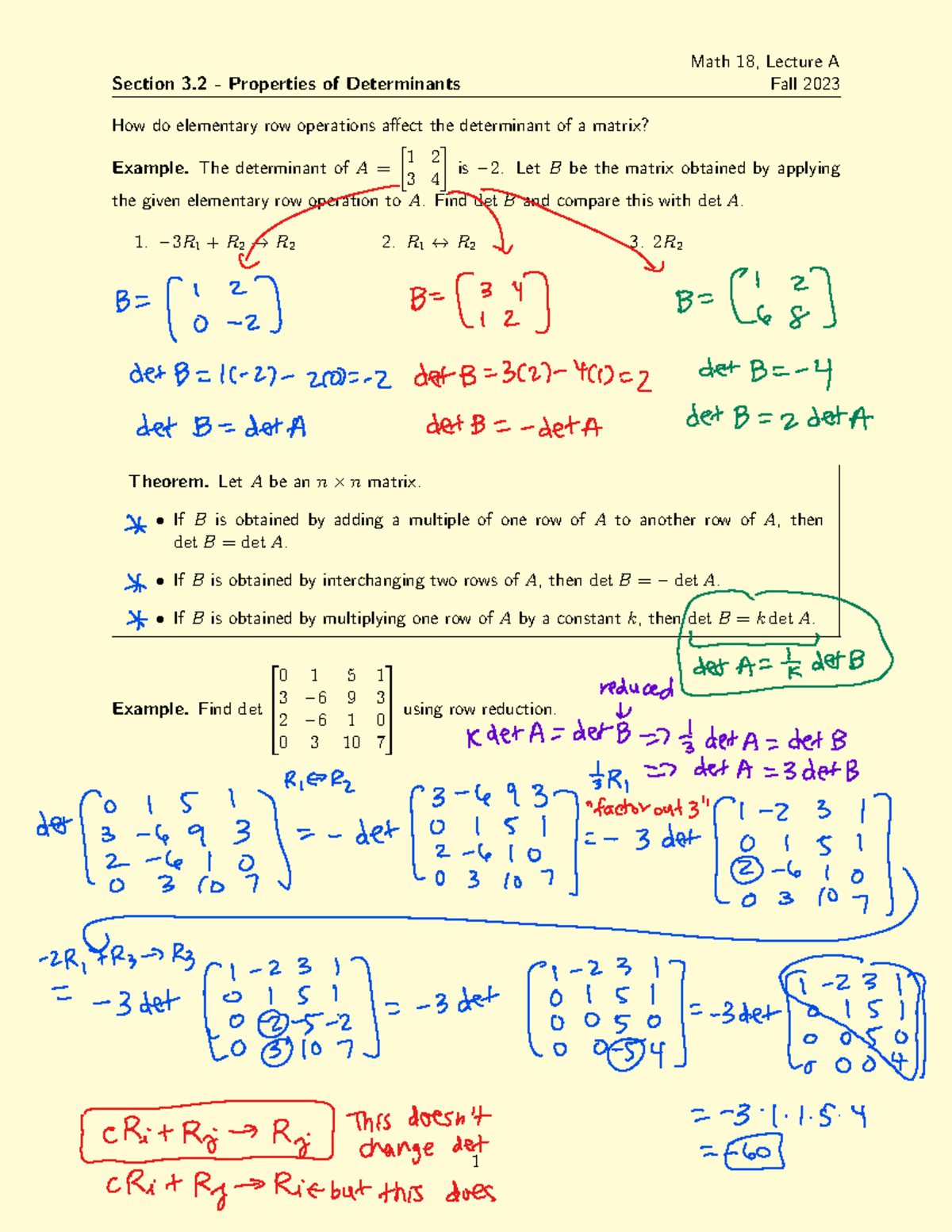 Section 3 - lecture notes - Section 3 - Properties of Determinants Math ...