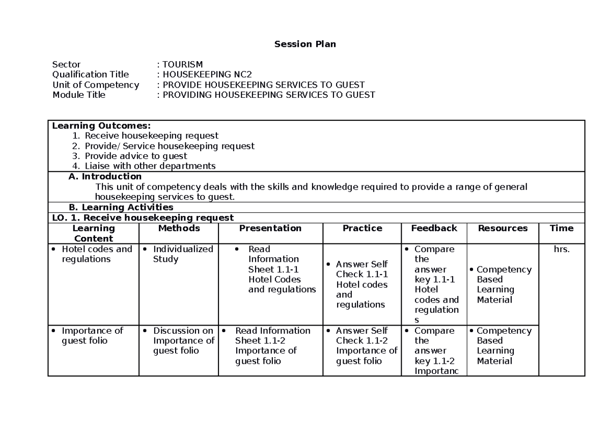 Session Plan Final 1 - aaaaaa - Session Plan Sector : TOURISM ...