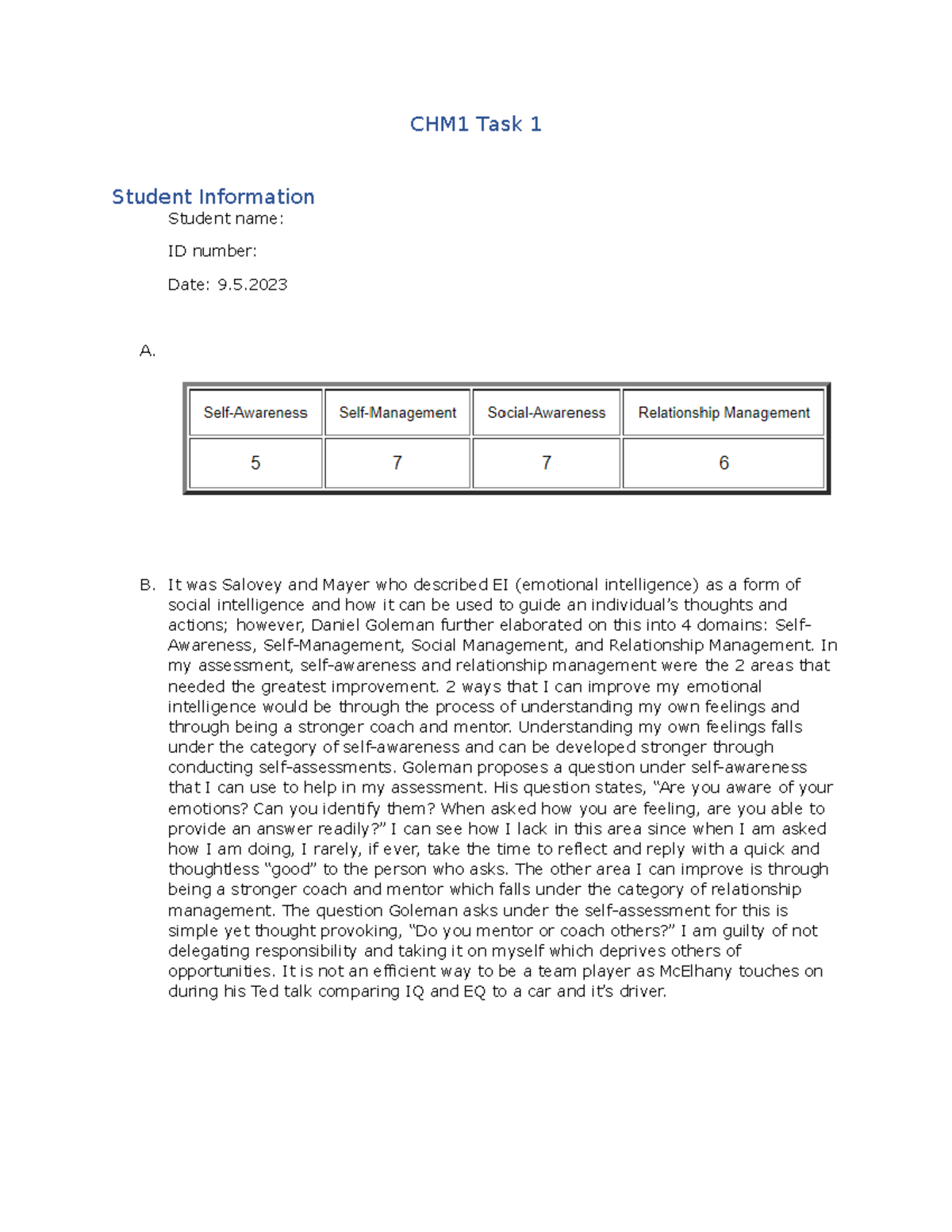 CHM1 Task 1 - CHM1 Task 1 Student Information Student name: ID number ...