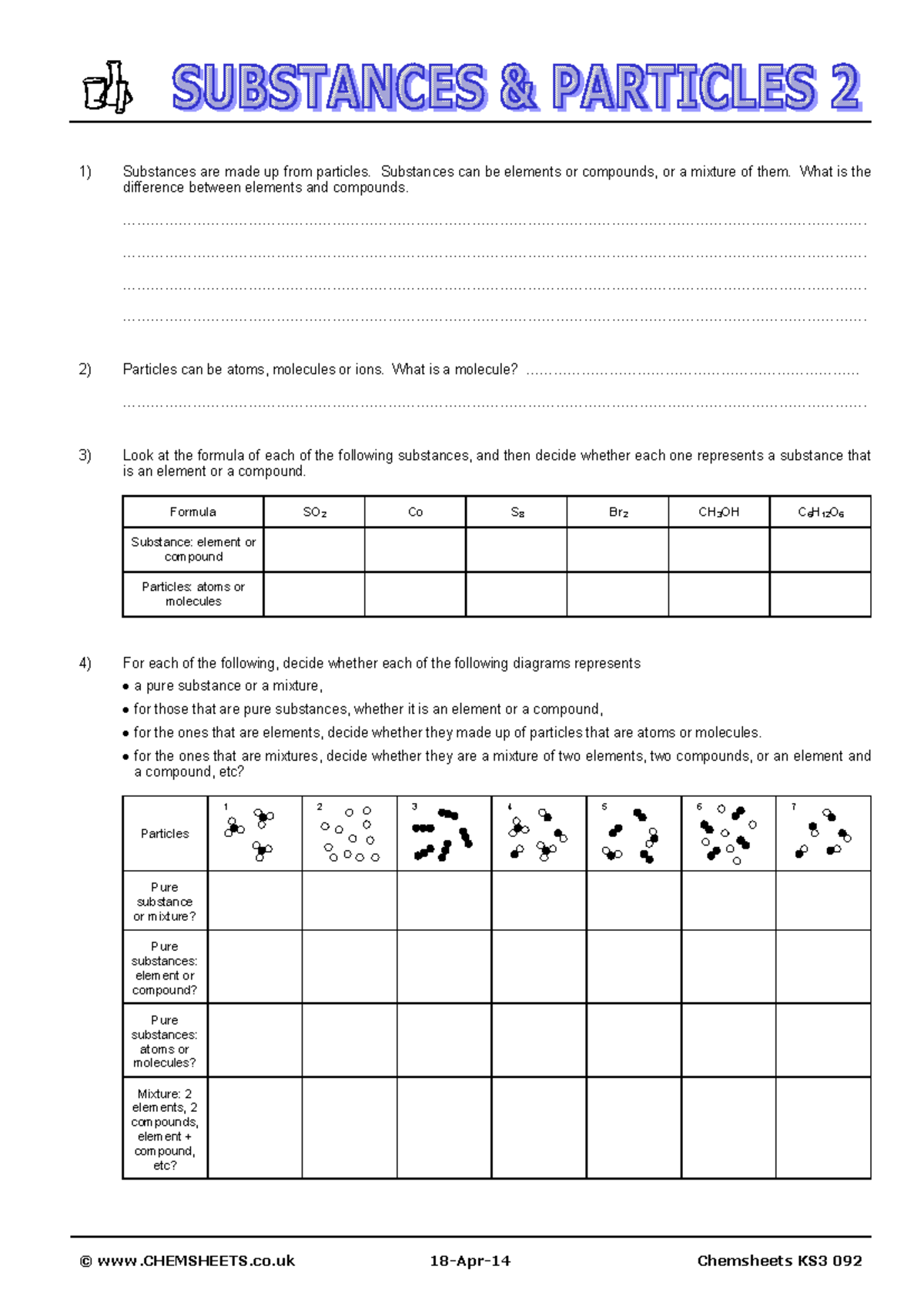 Chemsheets KS3 092 Substances Particles 2 - © CHEMSHEETS.co 18-Apr-14 ...