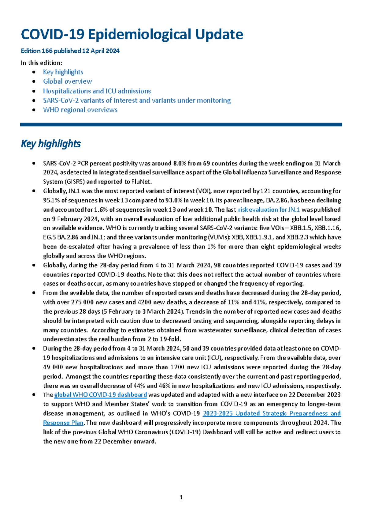 Covid-19 epi update 166 - COVID-19 Epidemiological Update Edition 166 ...