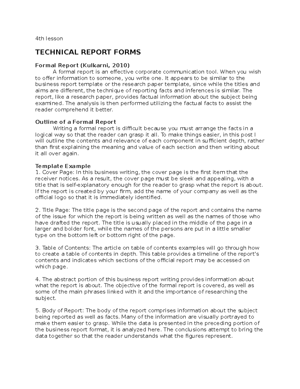 Technical Reports FORM (PART1) - 4th lesson TECHNICAL REPORT FORMS ...
