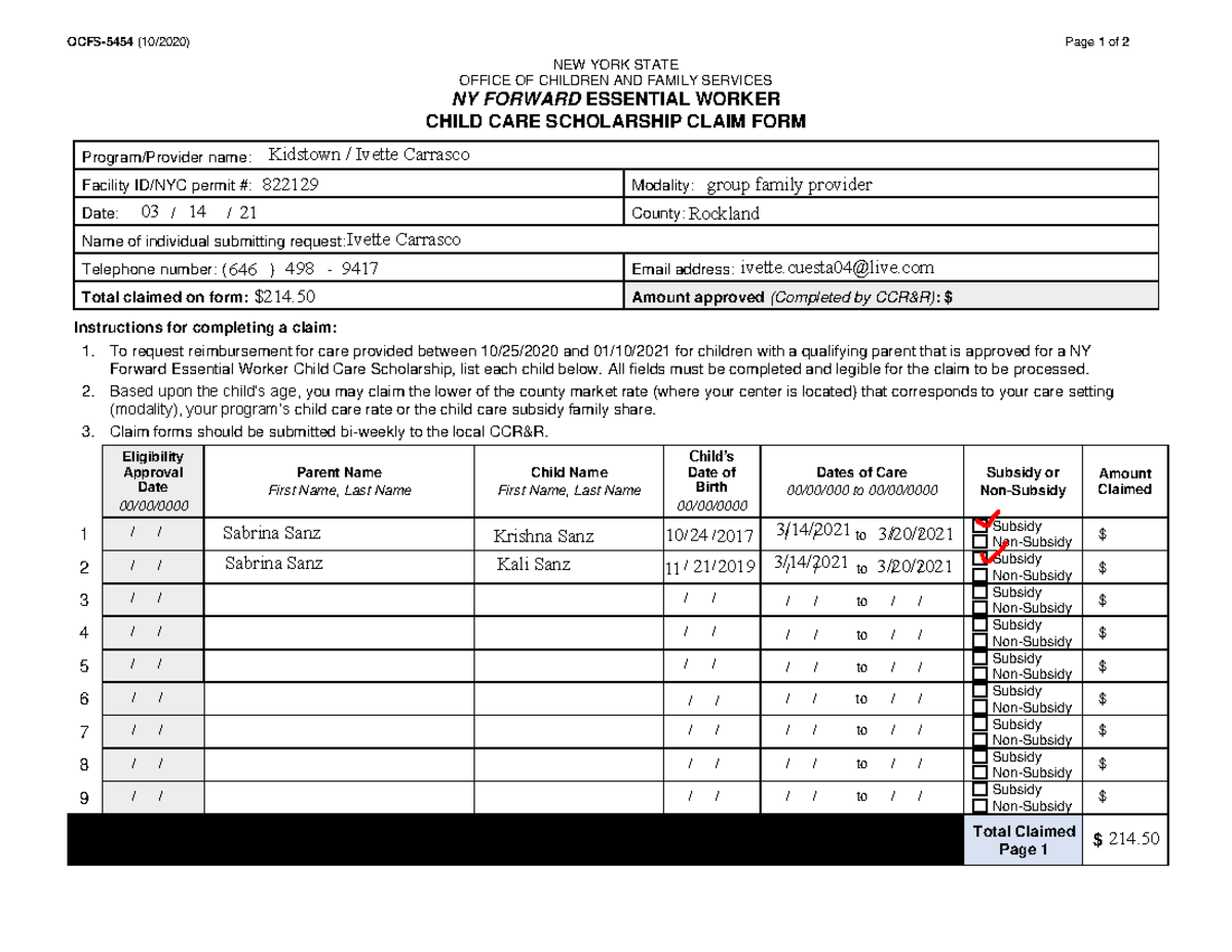 Kami Export - Cares 3 Weekly Claim form - Provider (3) - OCFS-5454 (10/ ...