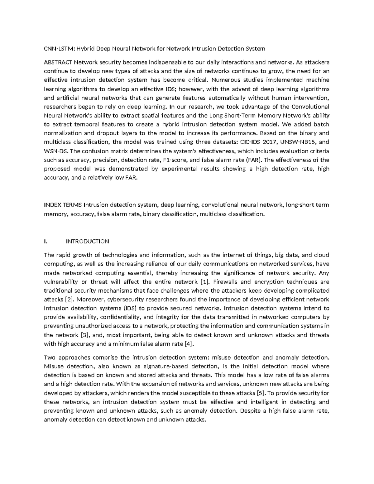 Cnn Lstm Hybrid Deep Neural Network For Network In Ex Cnn Lstm Hybrid Deep Neural Network For