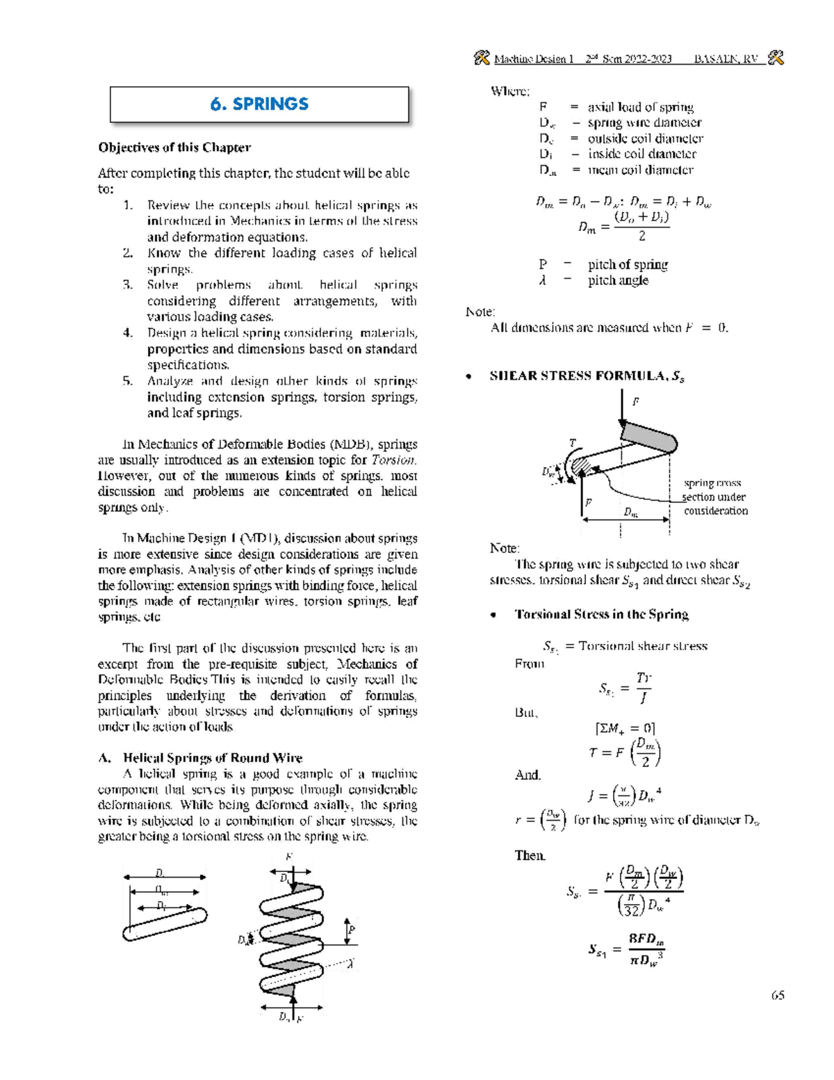 MD1 06 Springs lecture - Bachelor of Science in Mechanical Engneering ...