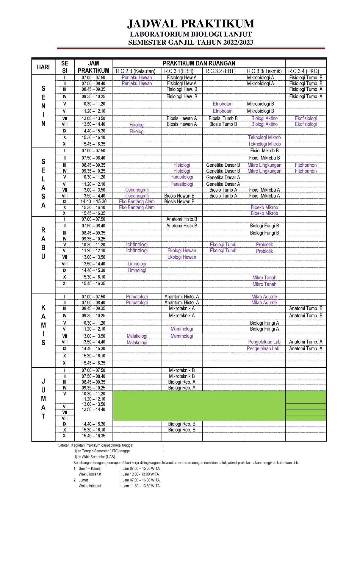 Praktikum Ganjil - JADWAL PRAKTIKUM LABORATORIUM BIOLOGI LANJUT ...