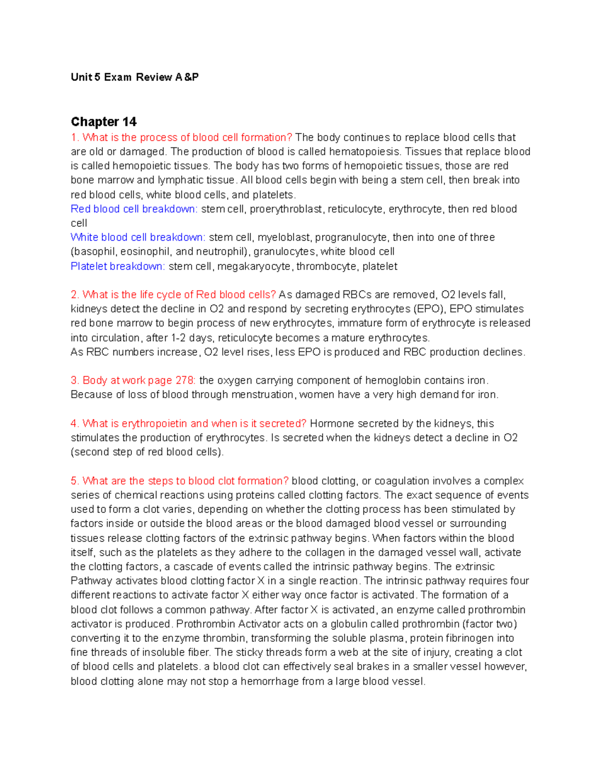 Unit 5 Anatomy - Review - Unit 5 Exam Review A&P Chapter 14 What is the ...