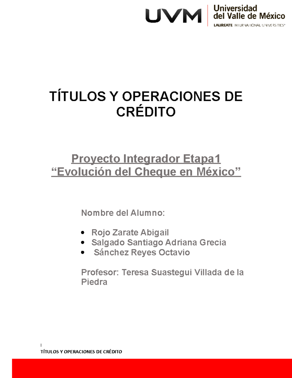 T1 PI1 TOC - PROYECTO INTEGRADOR - TÍTULOS Y OPERACIONES DE CRÉDITO ...