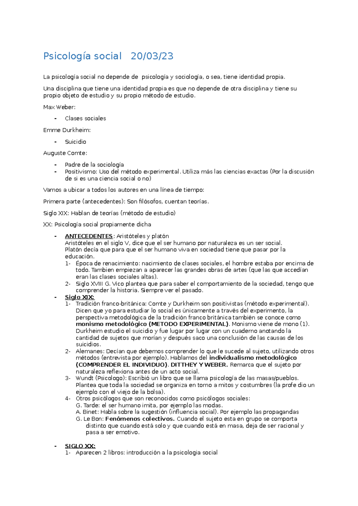 Psicologia Social primera clase - Psicología social 20/03/ La psicología social no depende de ...