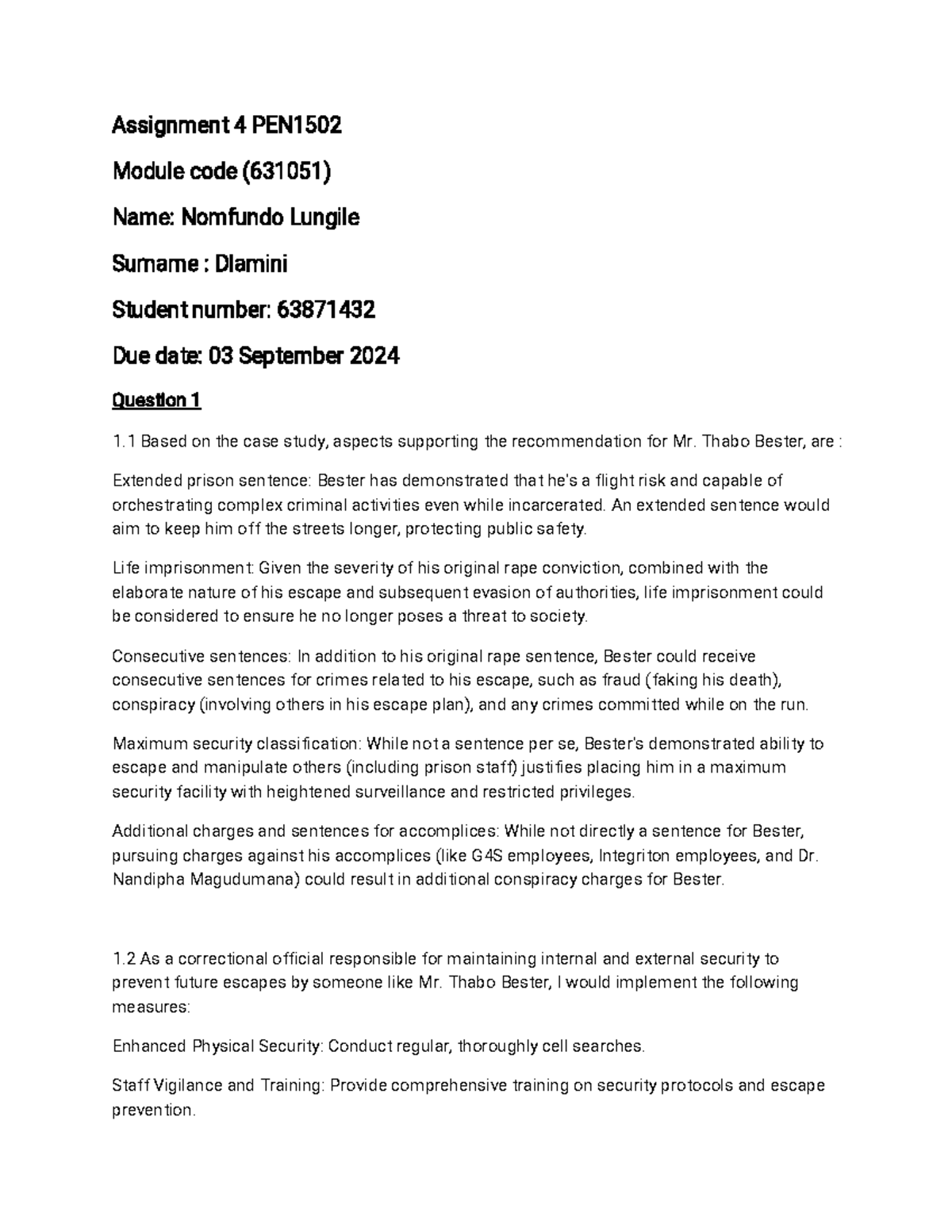 Assignment 4 PE - PENOLOGY1502 - Assignment4PEN 1502 Modulecode( 631051 ...