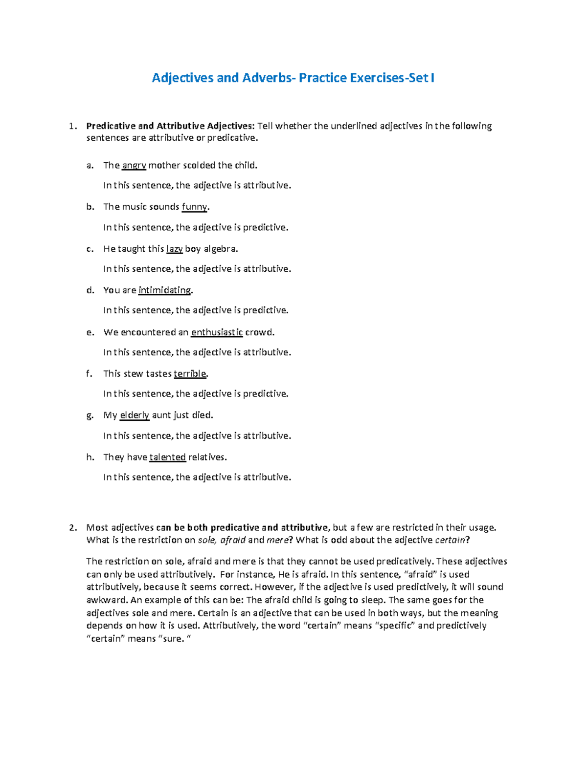 Week 8-Practice Exercises-Set I Final COPY - Adjectives and Adverbs ...