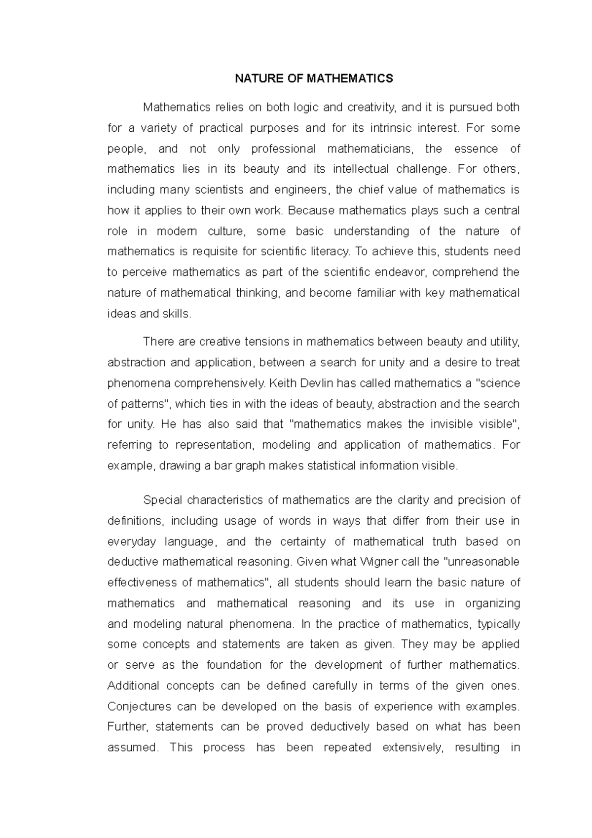 Chapter 1 MMW GEC 002 - NATURE OF MATHEMATICS Mathematics relies on ...