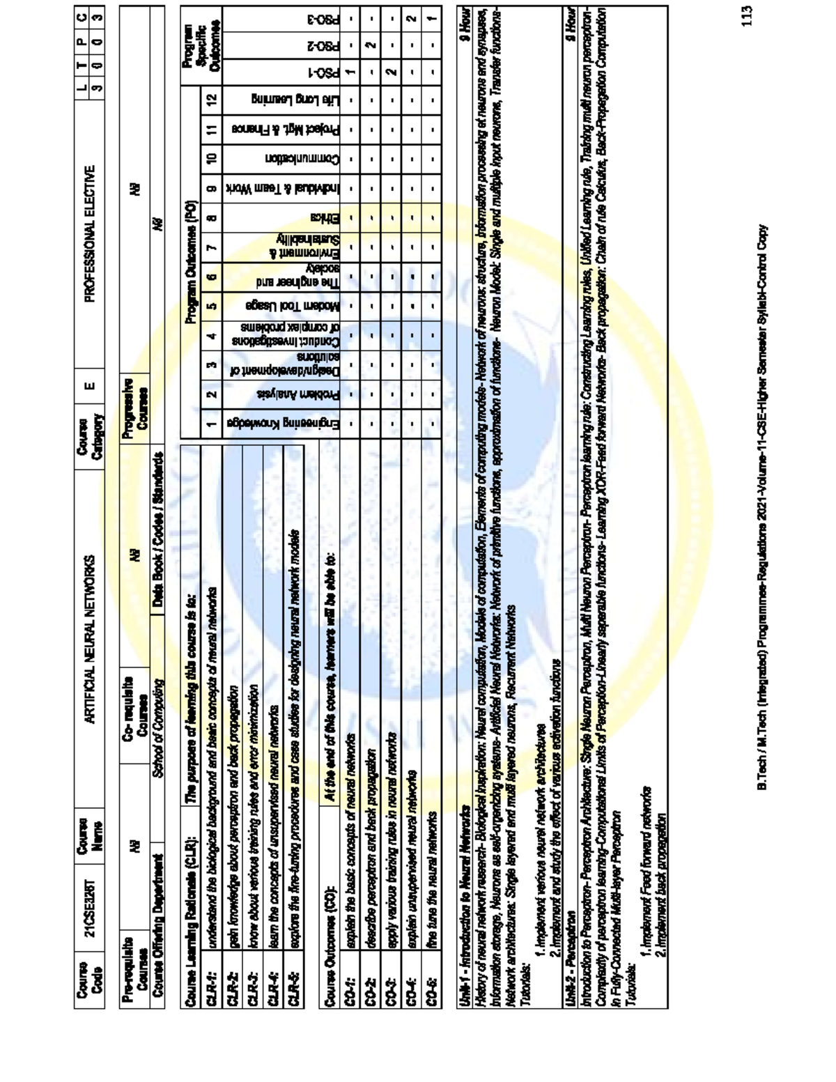 21cse326t Ann Syllabus Course Course 21cse326t Course Artificial Neural Networks L T P C